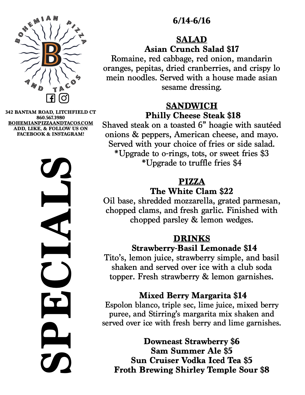 Bohemian Pizza and Tacos – Litchfield Restaurant and Beer Garden